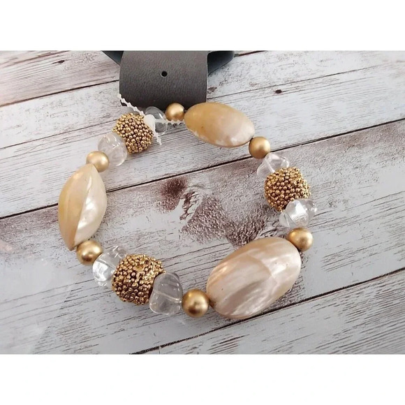 Express | Jewelry | Nwt Express Chunky Glam Bracelet In Gold And Cream ...